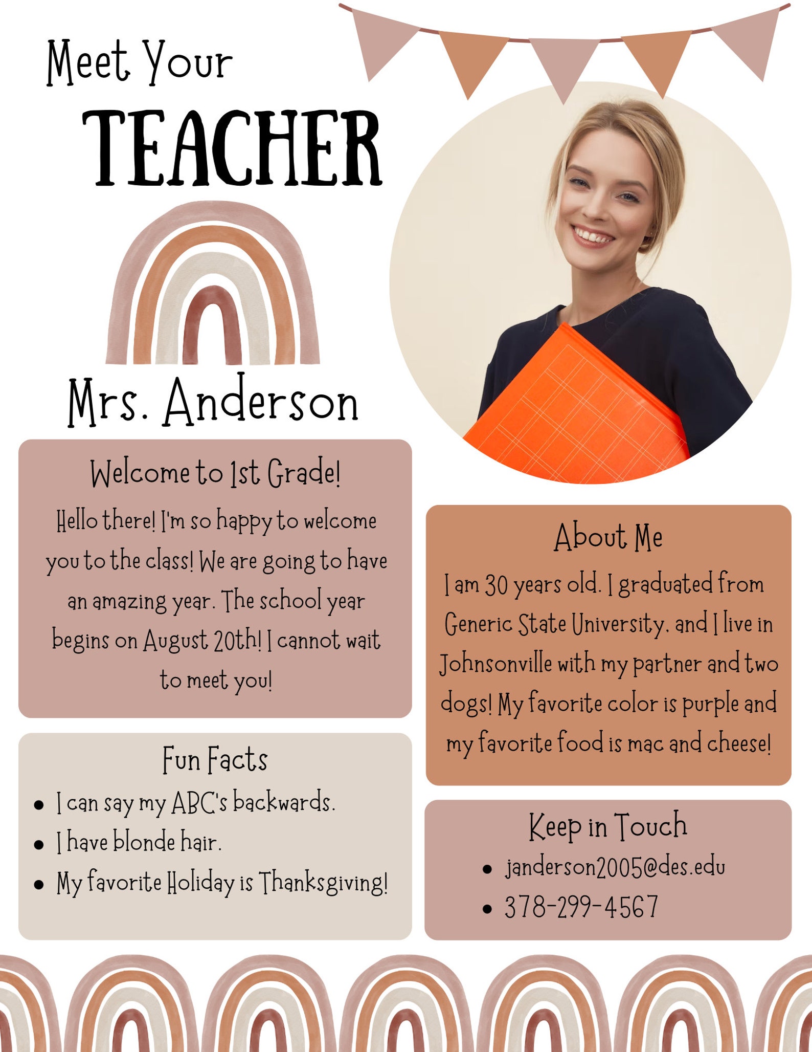 Meet Your Teacher Template Printable Boho Rainbows Editable, Teacher ...