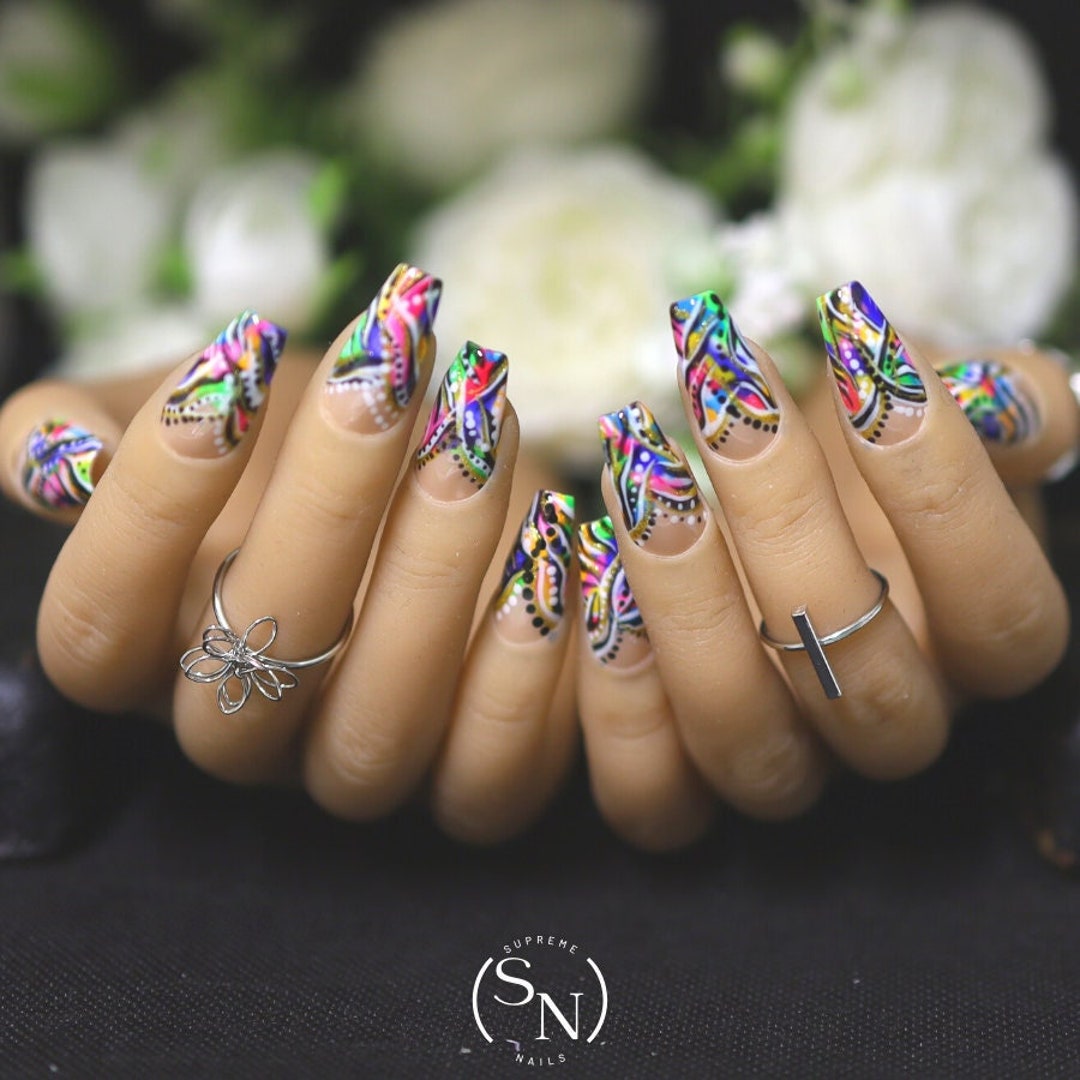 Tan Colour Bomb Press on Nails ~ Custom Reusable Glue on Almond ...