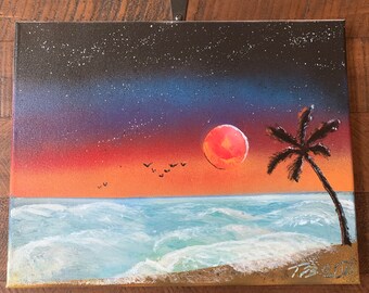 Tropical Beach Sunset Spray Paint Art - Etsy