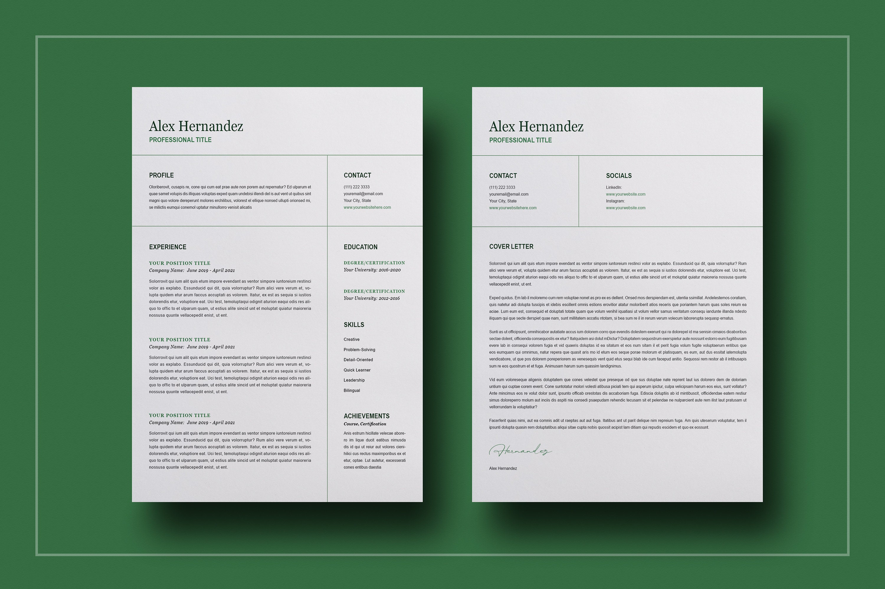 Alex CV + Modèle de lettre de motivation / Moderne / Minimal / InDesign ...