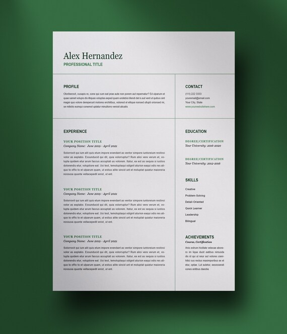 Alex Resume Cover Letter Template / Modern / Minimal / - Etsy