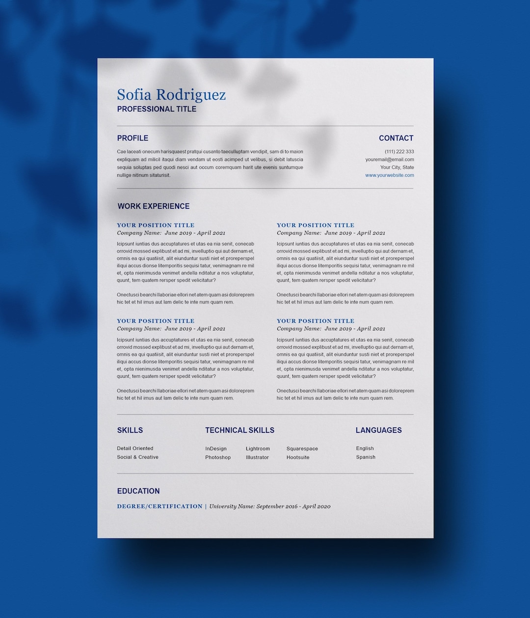 Sofia Resume + Cover Letter Template / Modern / Custom / Indesign CV - Etsy