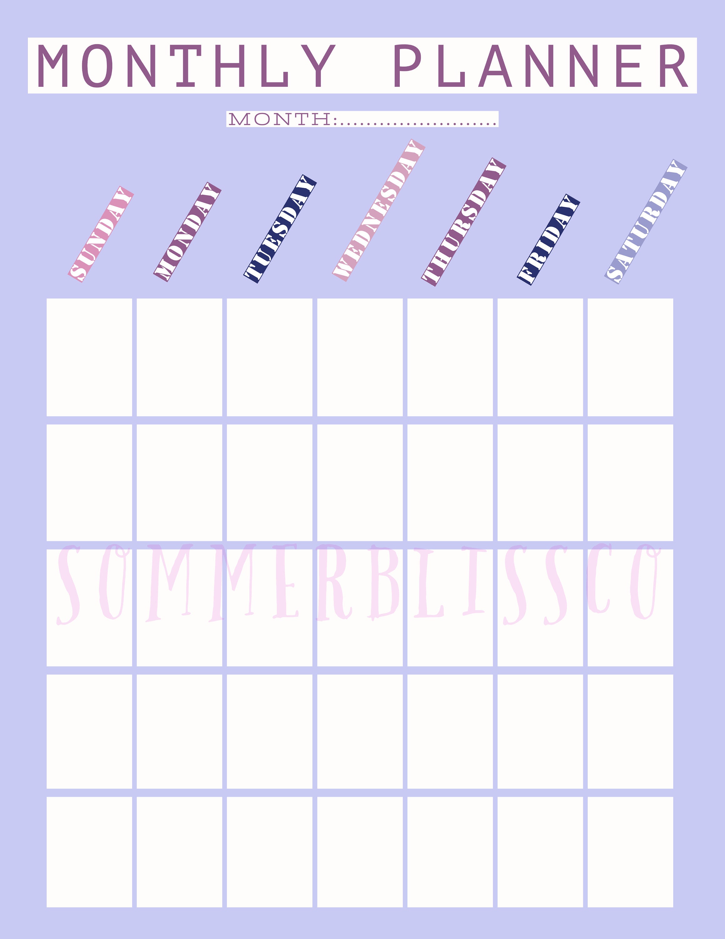 Monthly Schedule Planner, Monthly Schedule Template, Undated Monthly ...