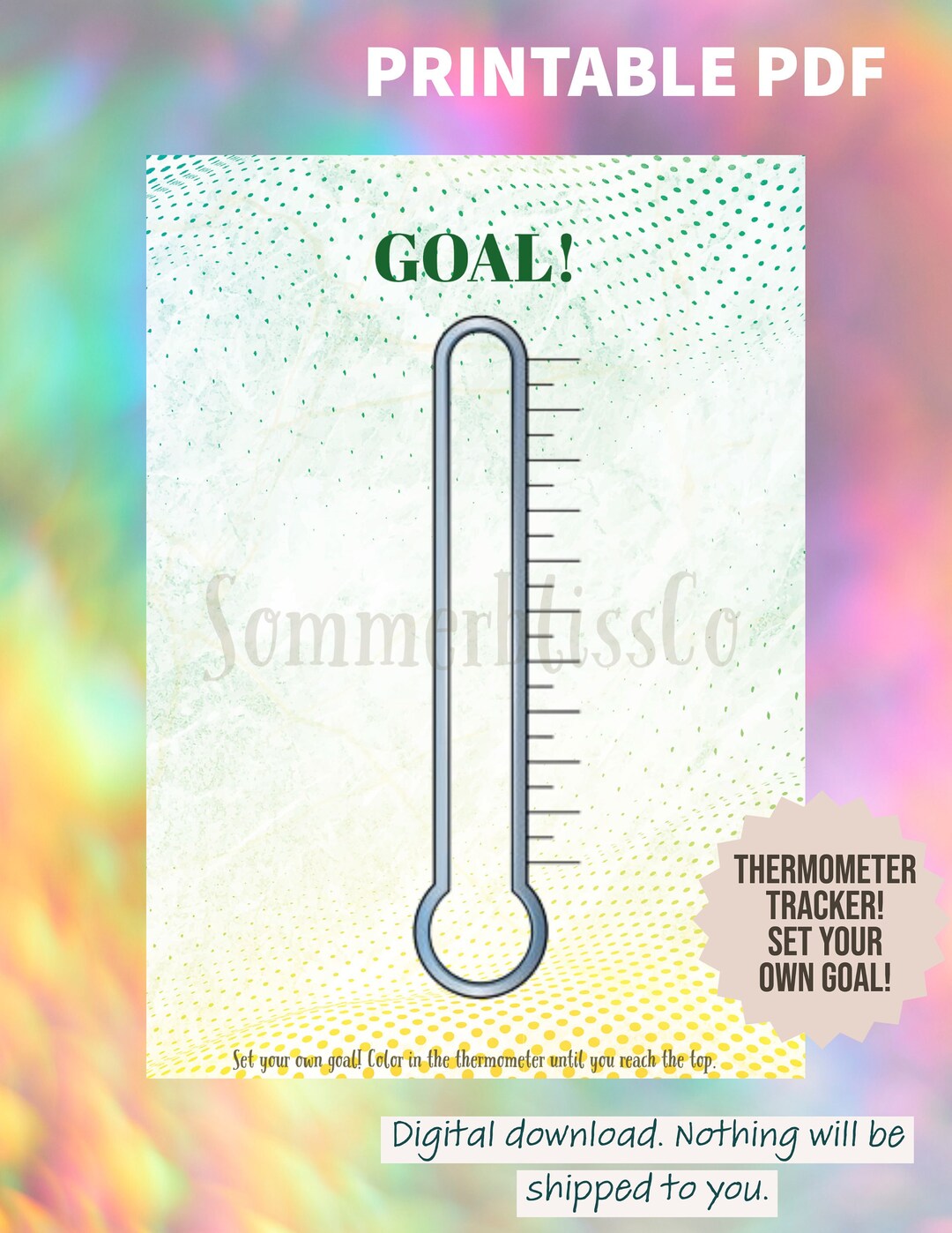 Thermometer Savings Tracker Fill in PDF Digital Download Money ...
