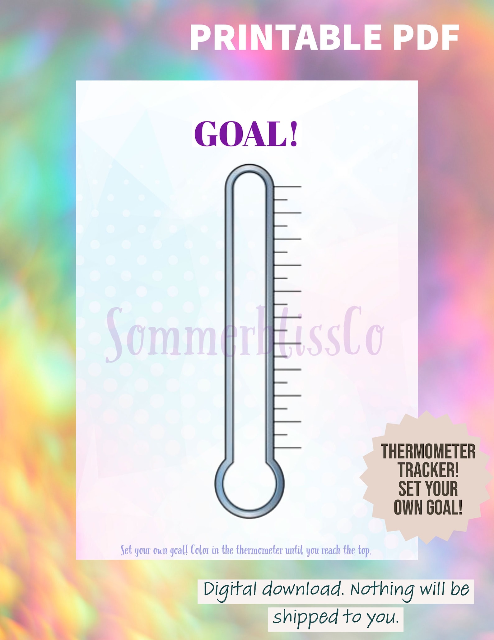 Thermometer Savings Tracker Fill in PDF Digital Download Money ...