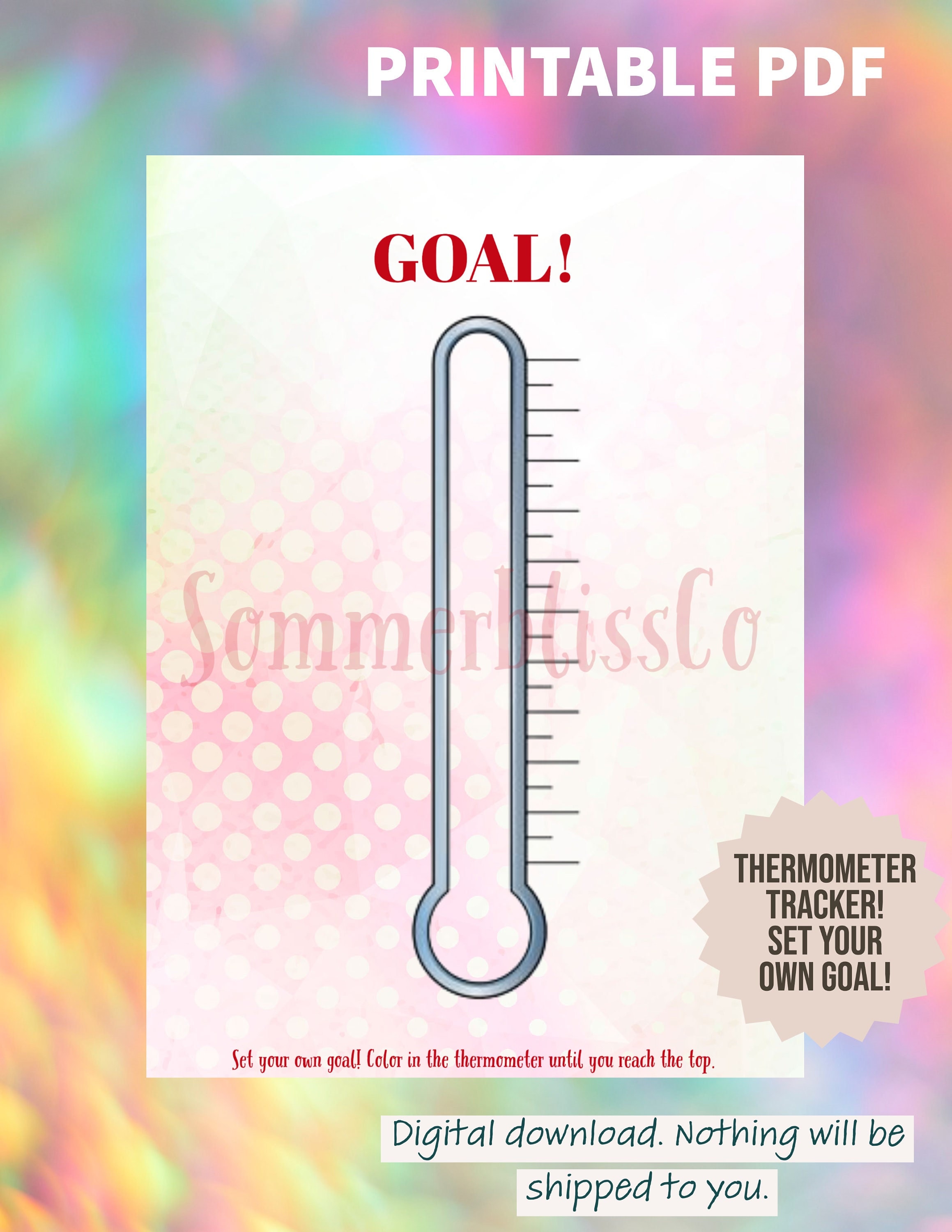 Thermometer Savings Tracker Fill in PDF Digital Download Money ...