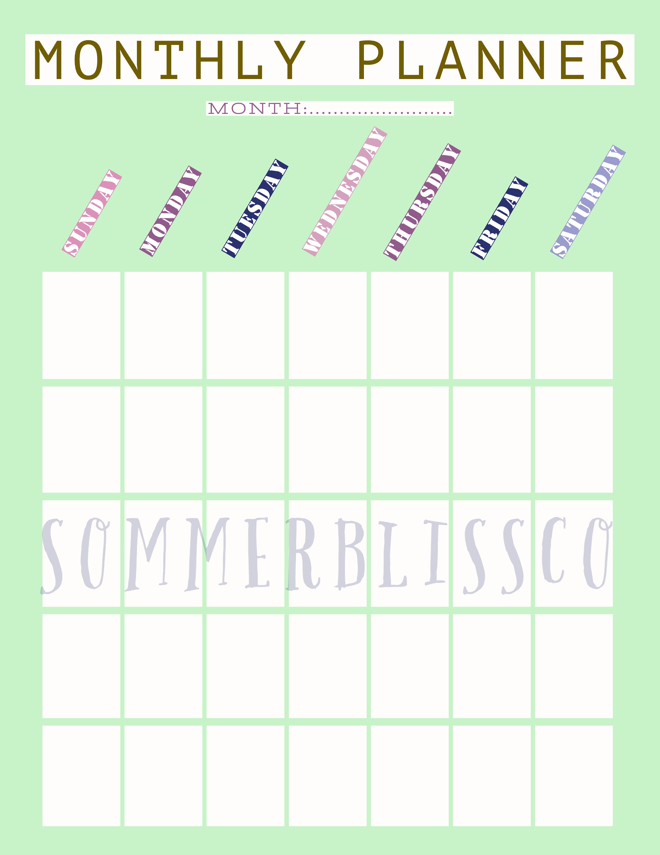 Monthly Schedule Planner, Monthly Schedule Template, Undated Monthly ...