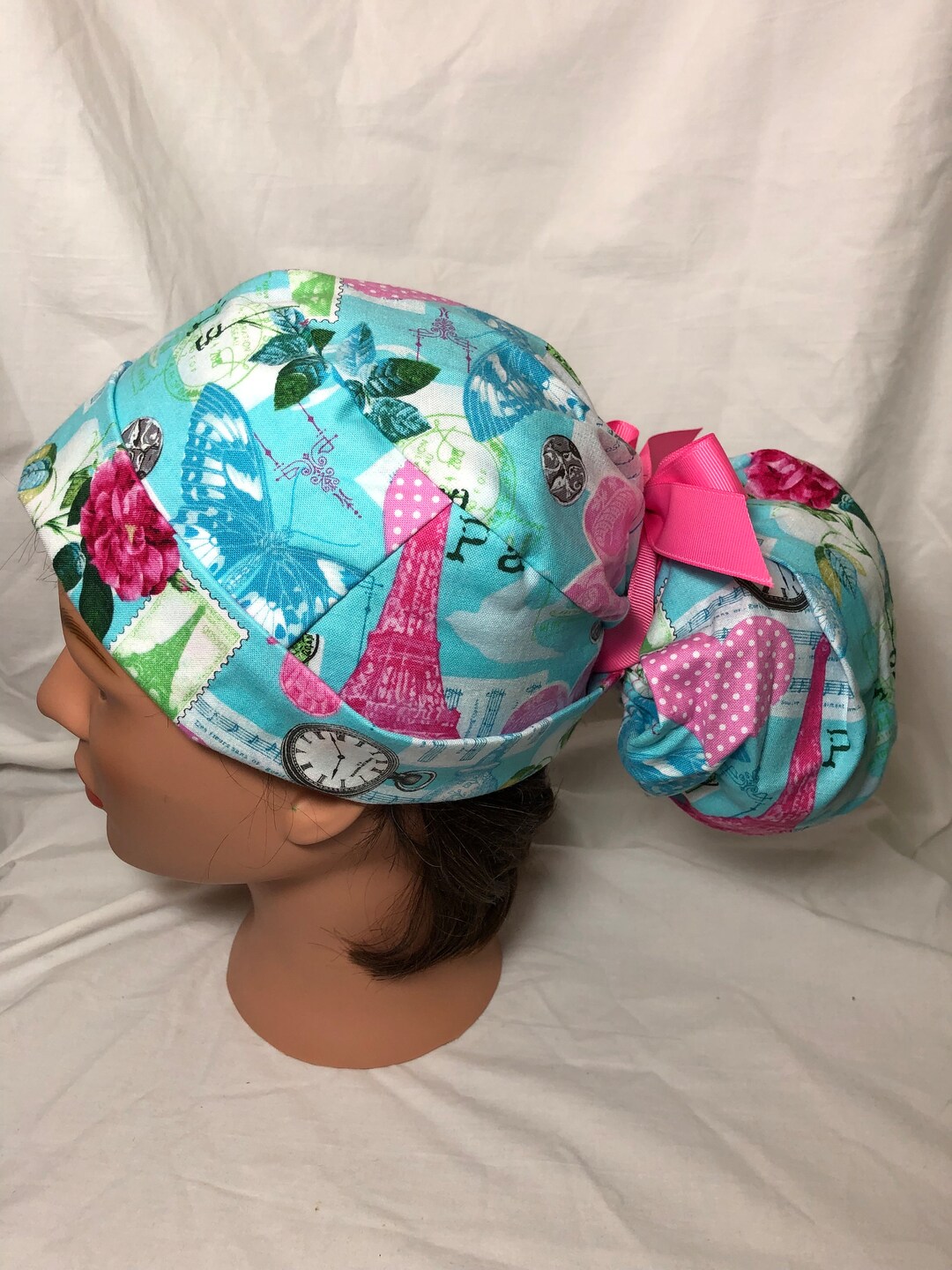 Paris Print | Doctor Nurse Pixie Ponytail Style Scrub Hat Scrub Cap ...