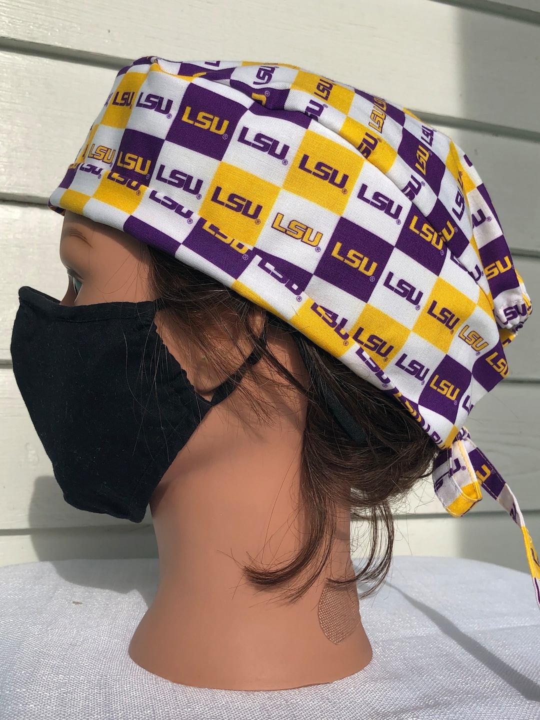 Checkered LSU Scrub Caps | Doctor Gift | Nurse Hat | Nurse Scrub Cap ...