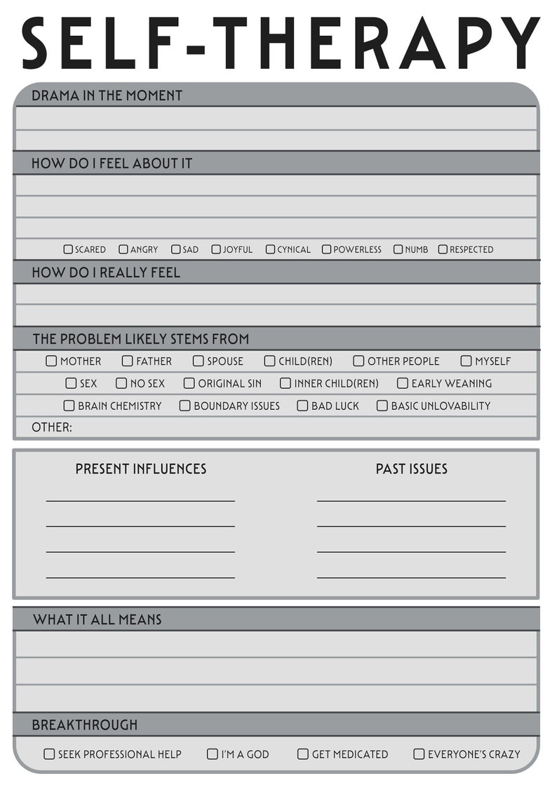 Self Therapy Printable Worksheet, Digital Download Self Help Chart - Etsy