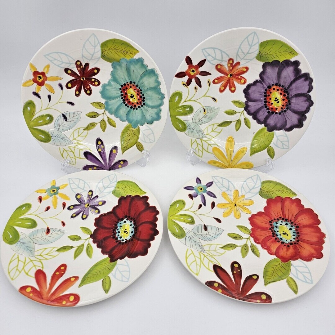 Set of 4 Laurie Gates Melamine 9 Dessert Salad Luncheon Plates Colorful ...