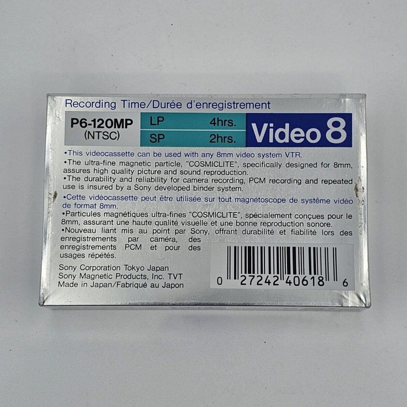 Sony 120 Metal MP 8mm Video Cassette Tape Metal Particle Tape Model: P6 ...