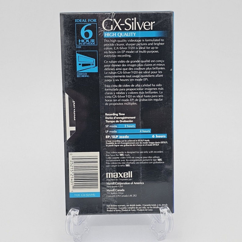 Maxell VHS T-120 Gx-silver High Quality 6 Hour Blank VCR Video Tape New ...