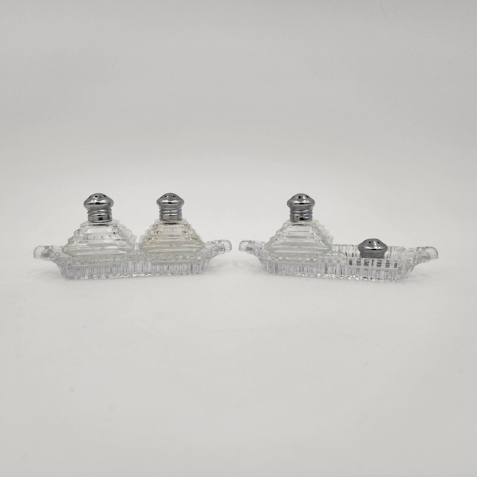 Vintage Glass Salt & Pepper Shakers W/ Caddy Pyramid Design Glass LOT ...