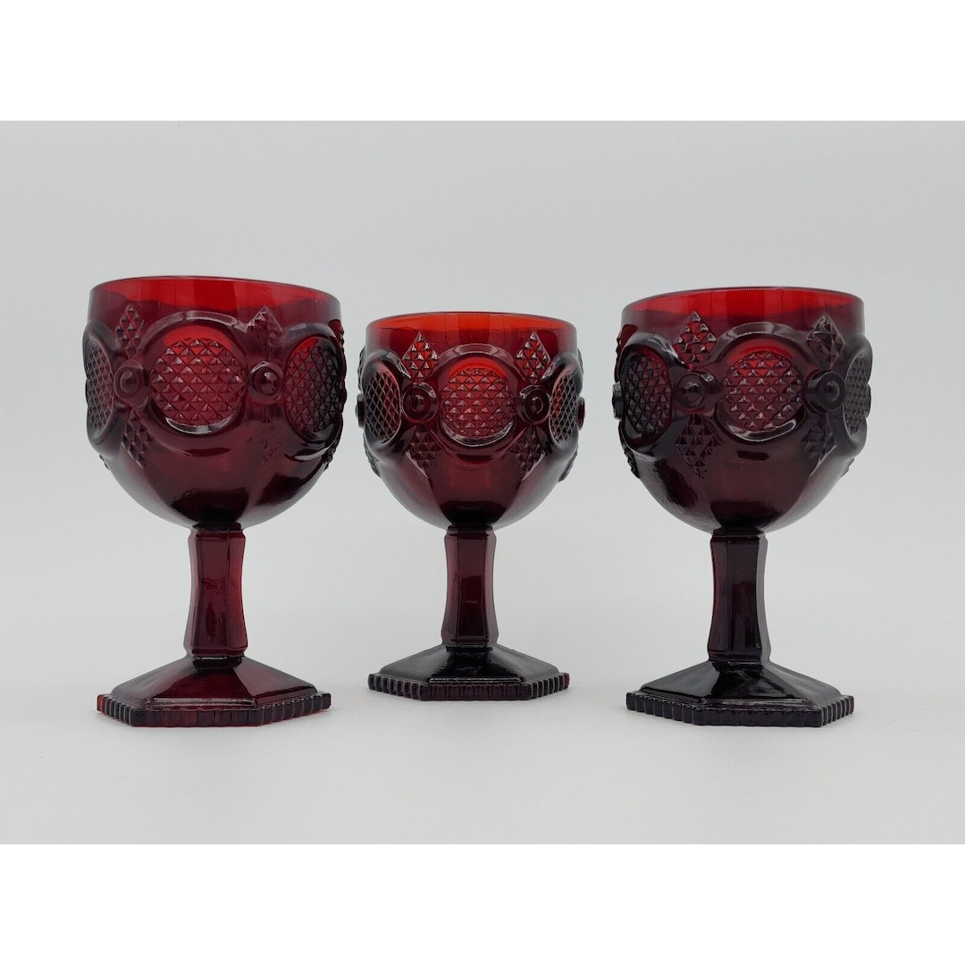 Avon 1876 Cape Cod Ruby Red Wine Glass Goblets Set of 3 EUC - Etsy