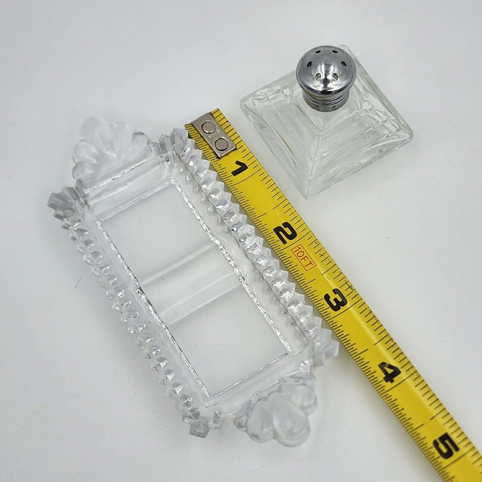 Vintage Glass Salt & Pepper Shakers W/ Caddy Pyramid Design Glass LOT ...