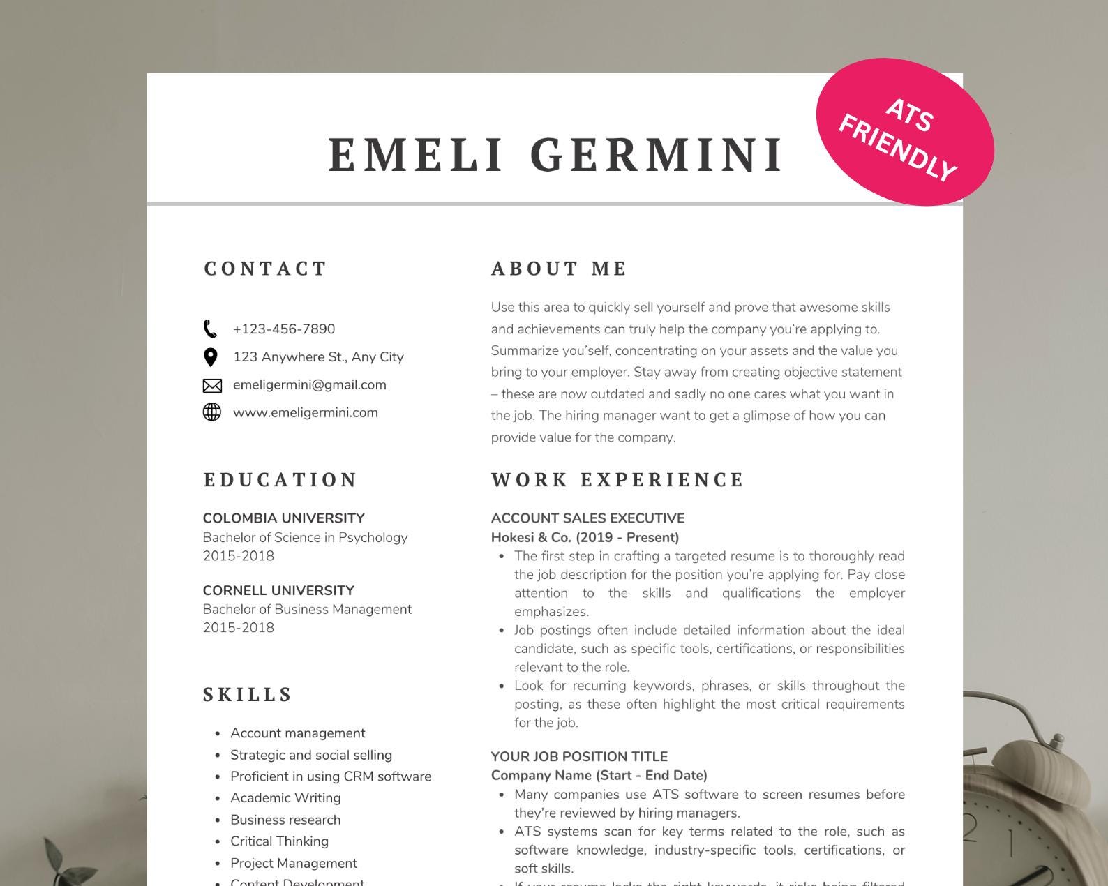 Modern ATS Resume Template | Professional CV for Word & Canva ...