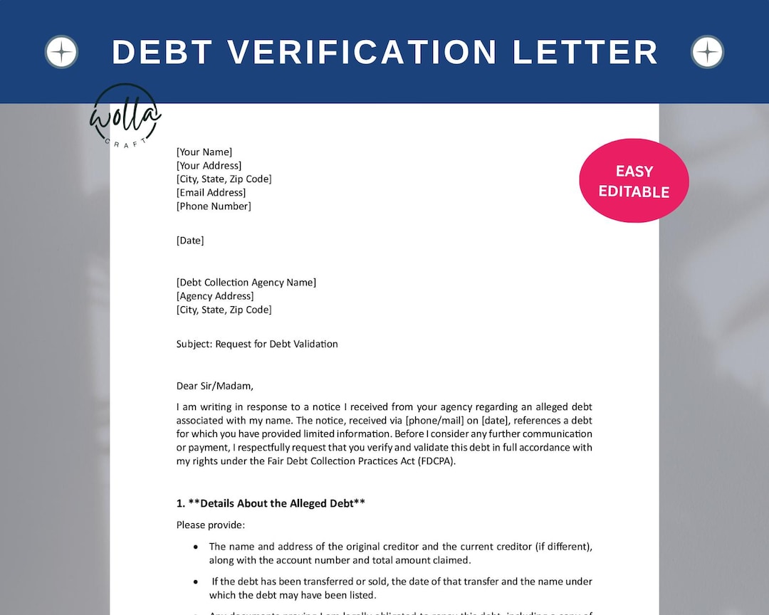 Debt Verification Letter Template | FDCPA Dispute Form to Validate Debt ...