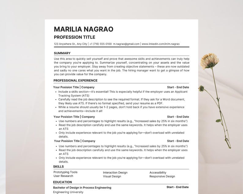 ATS Template Resume 2025 | Automatic Tracking System Resume Template ...