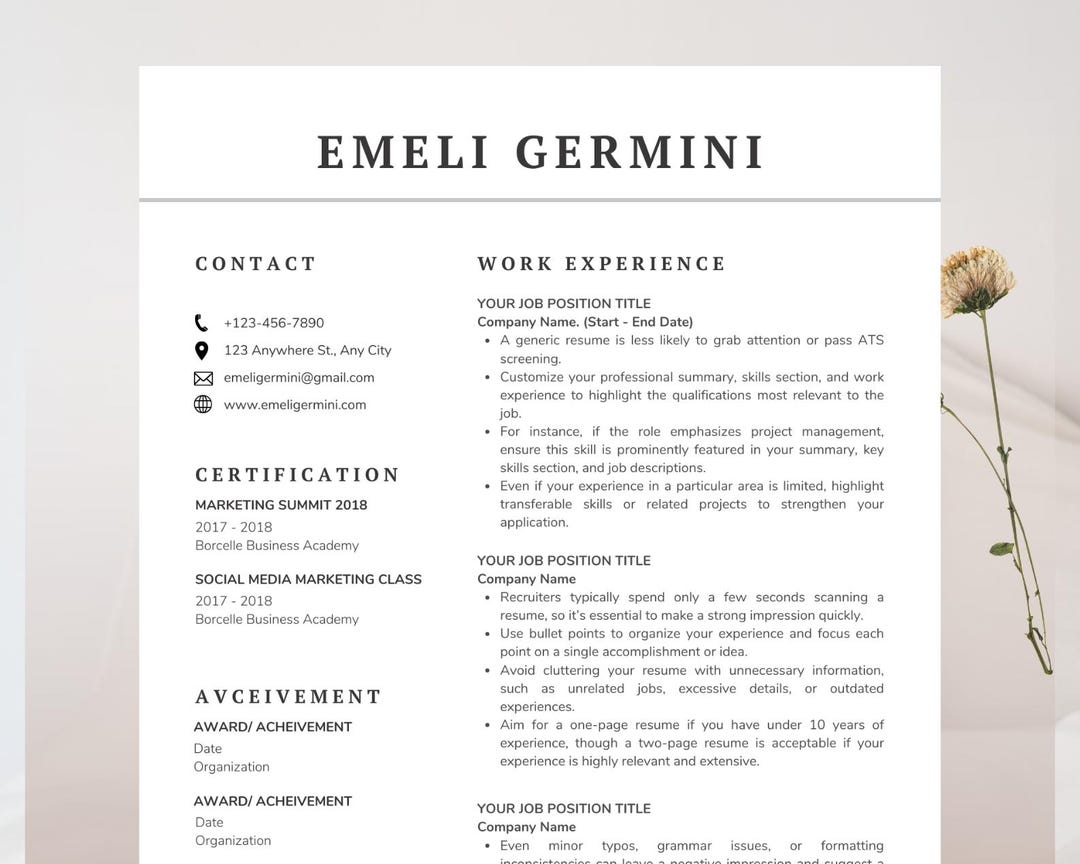 Modelo de currículo ATS moderno | CV profissional para Word e Canva ...