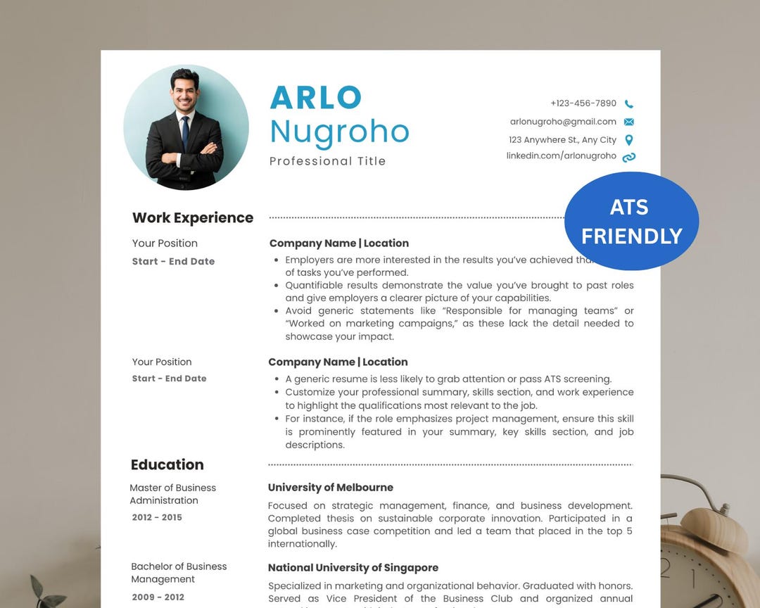 Ats-friendly Resume Template | Cover Letter + Reference Page | Easy to ...
