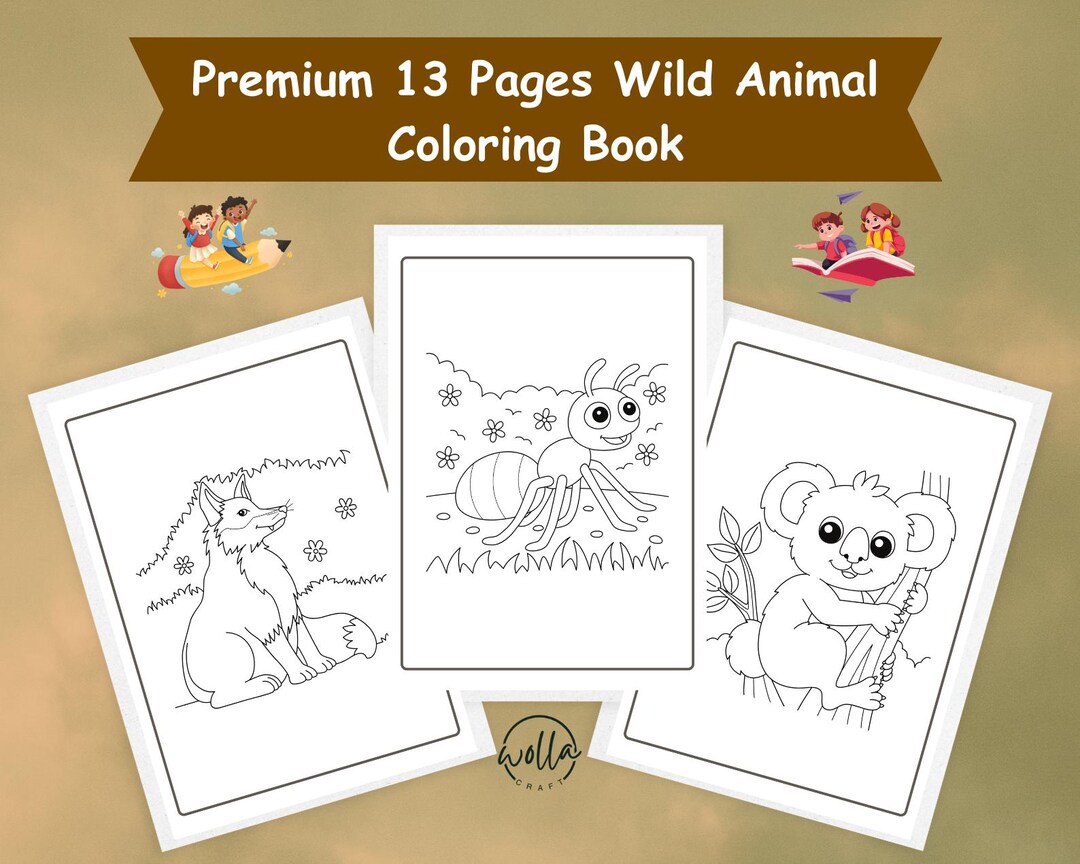 13 Pages Wild Animals Coloring Book for Kids | Printable Coloring ...
