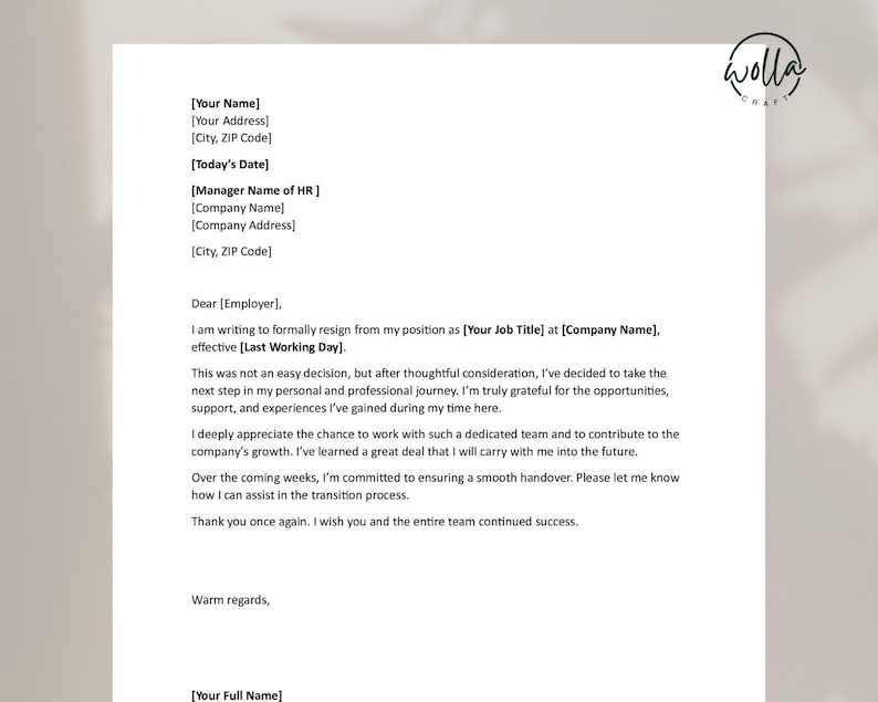 Letter of Resignation Template | Professional Editable Resignation ...