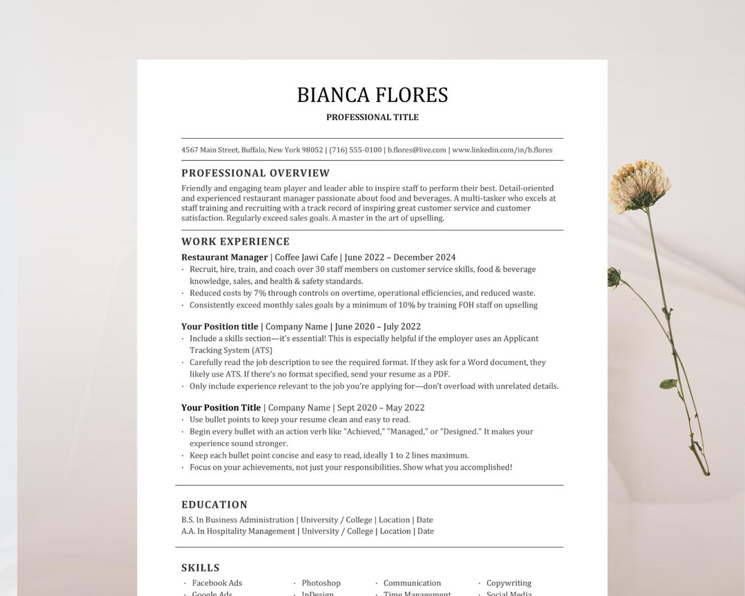 ATS Friendly Resume 2025 CV Professional Resume Template Word Cover ...