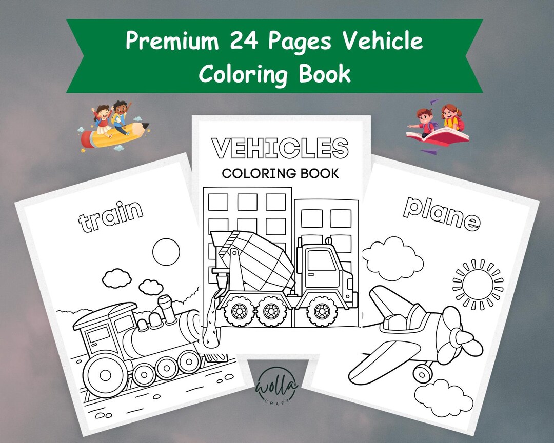 24 Pages Vehicles Coloring Book for Kids | Printable Transportation ...