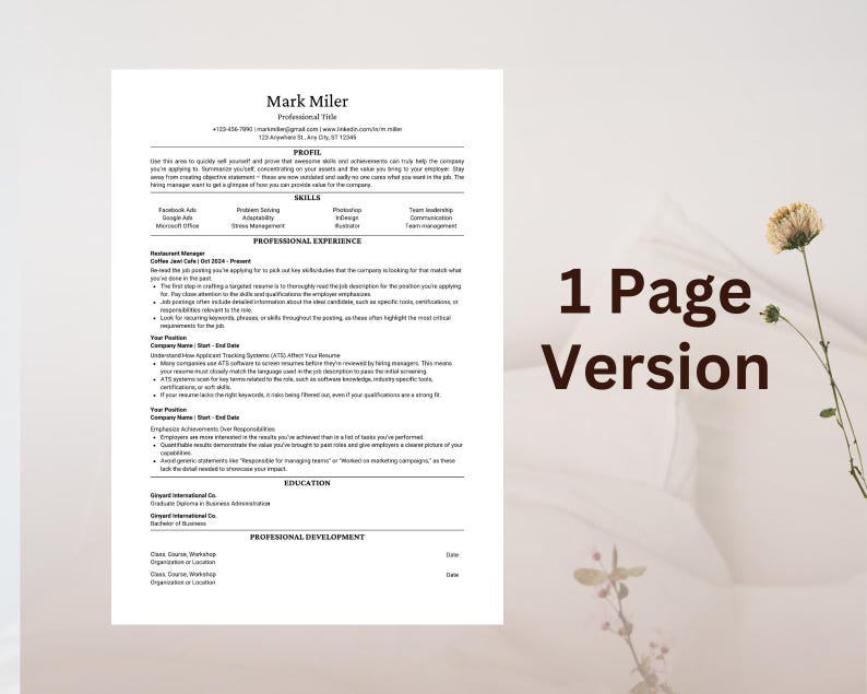 Modern Resume Template | Professional CV Template | Ats-friendly Resume ...