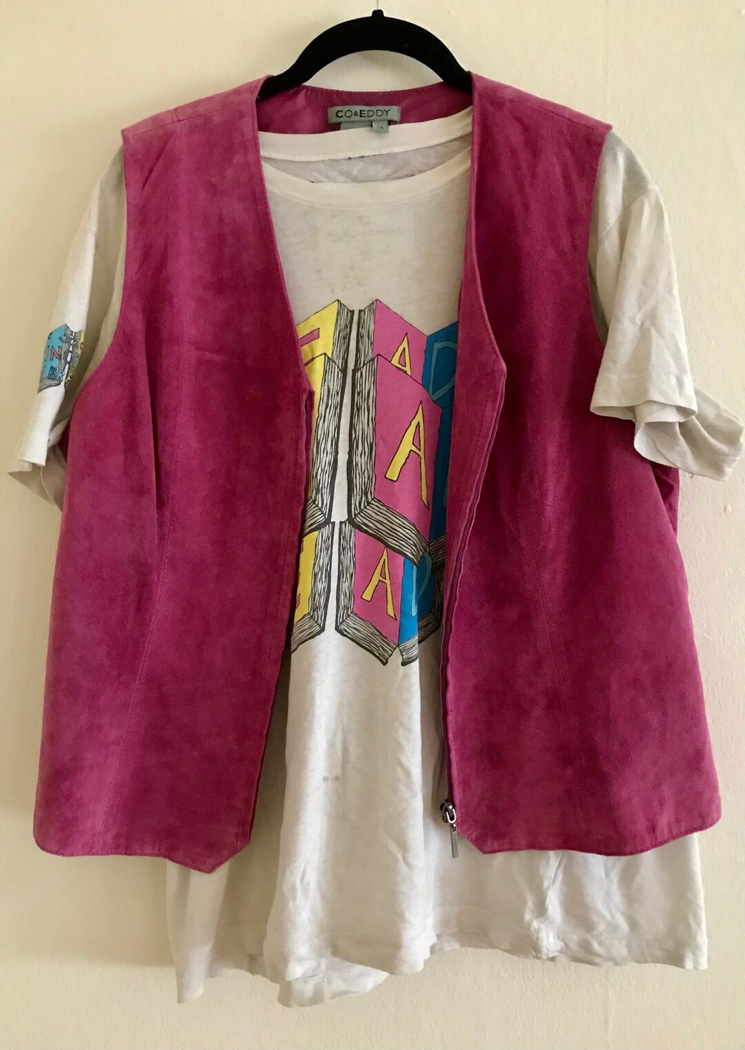 Super Funky Hot Pink Vintage Suede Leather Zip up Vest by Co & Eddy - Etsy