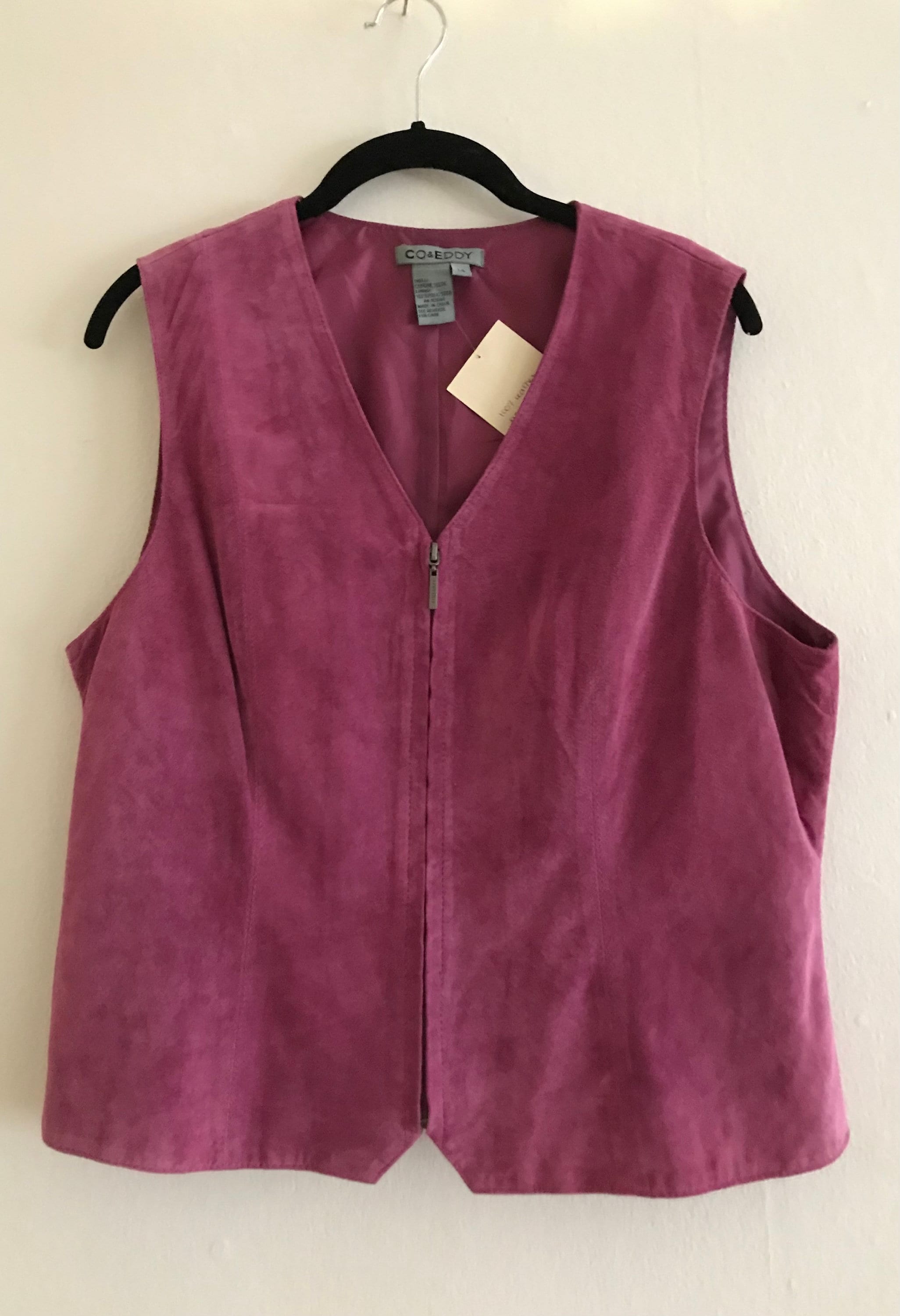 Super Funky Hot Pink Vintage Suede Leather Zip up Vest by Co & Eddy - Etsy
