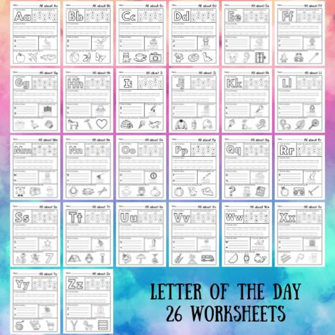 Preschool Kindergarten Alphabet A-Z Upper & Lower Case Letters ...