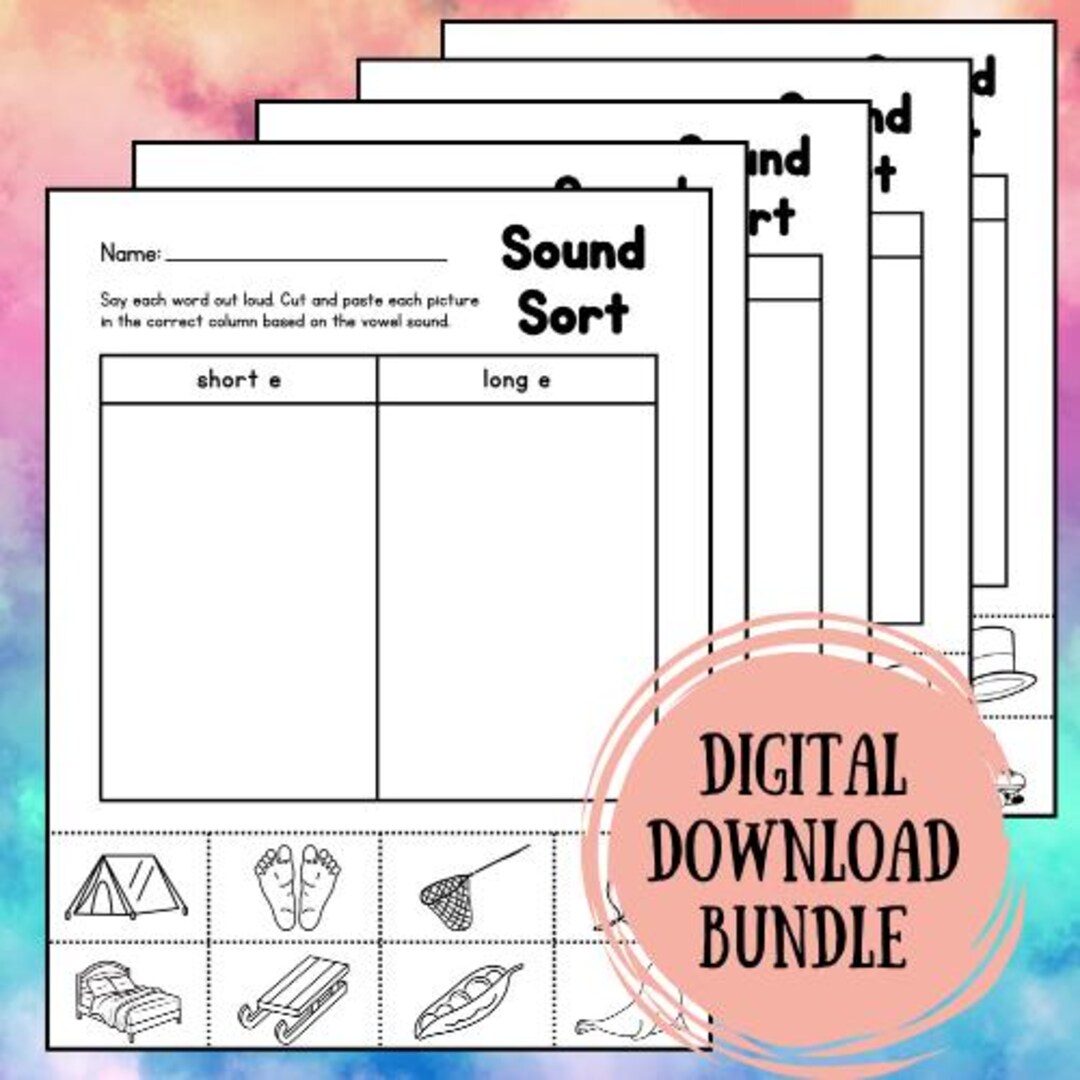 Kindergarten 1st Grade ELA Vowel Sound Sort Cut & Paste - Long Short ...