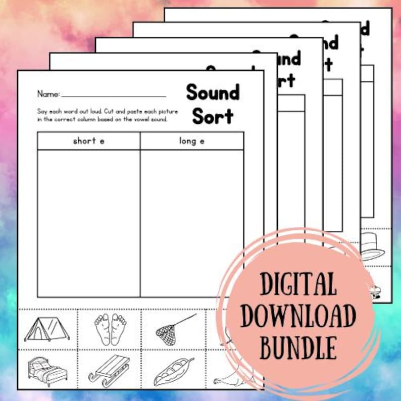 Kindergarten 1st Grade ELA Vowel Sound Sort Cut & Paste - Long Short ...