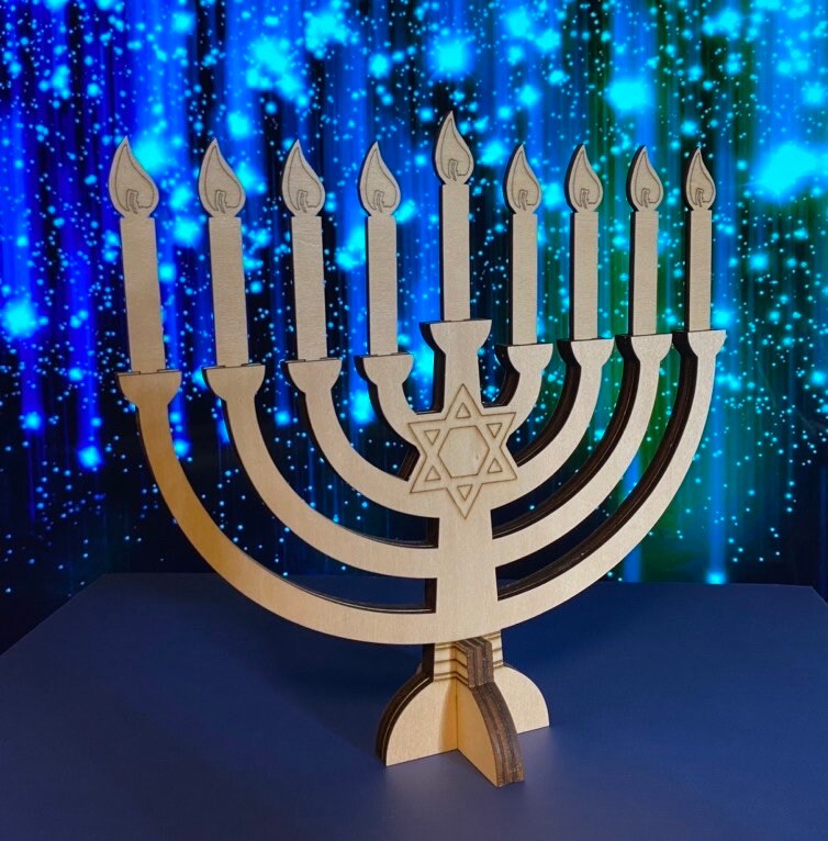 Hanukkah Menorah Handmade Laser Cut and Engraved Wood Menorah Removable Reusable Candles ...
