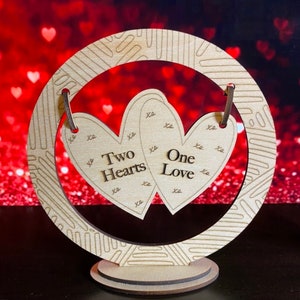 Personalized Two Hearts One Love Laser Cut and Engraved Wooden Ornament ...