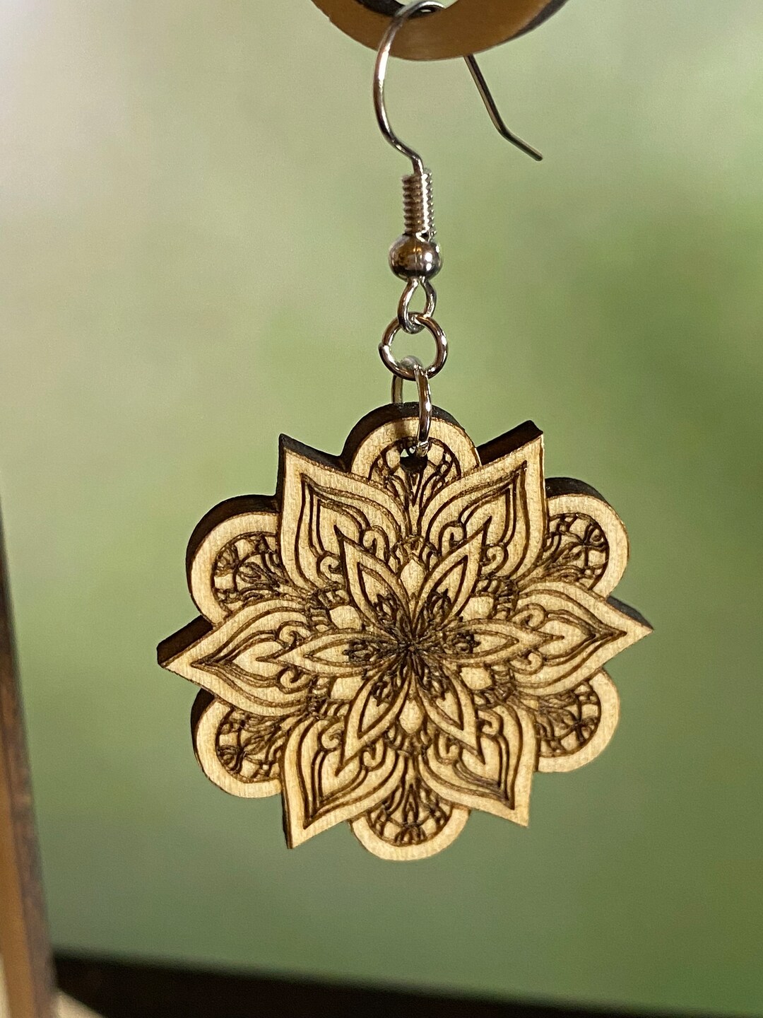 Mandala Earrings Laser Cut and Engraved Wood Light Weight Hand Crafted ...