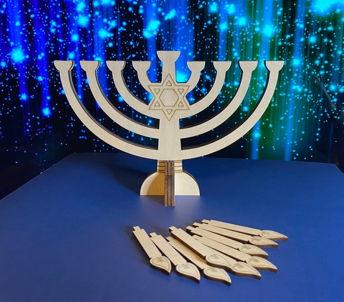 Hanukkah Menorah Handmade Laser Cut and Engraved Wood Menorah Removable ...