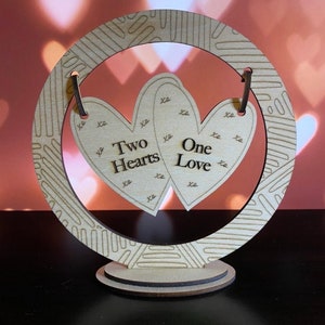 Personalized Two Hearts One Love Laser Cut and Engraved Wooden Ornament ...