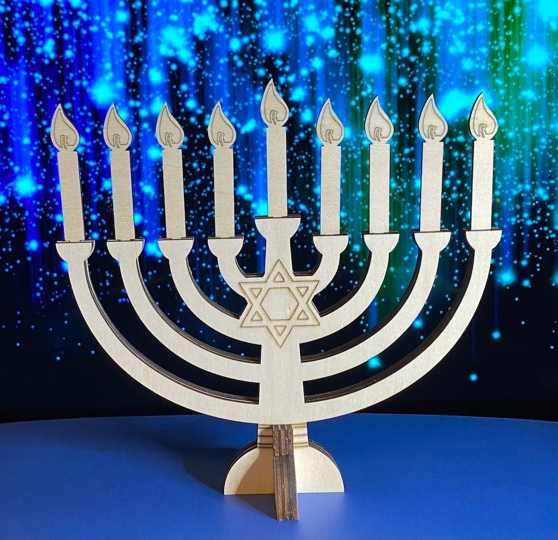 Hanukkah Menorah Handmade Laser Cut and Engraved Wood Menorah Removable ...