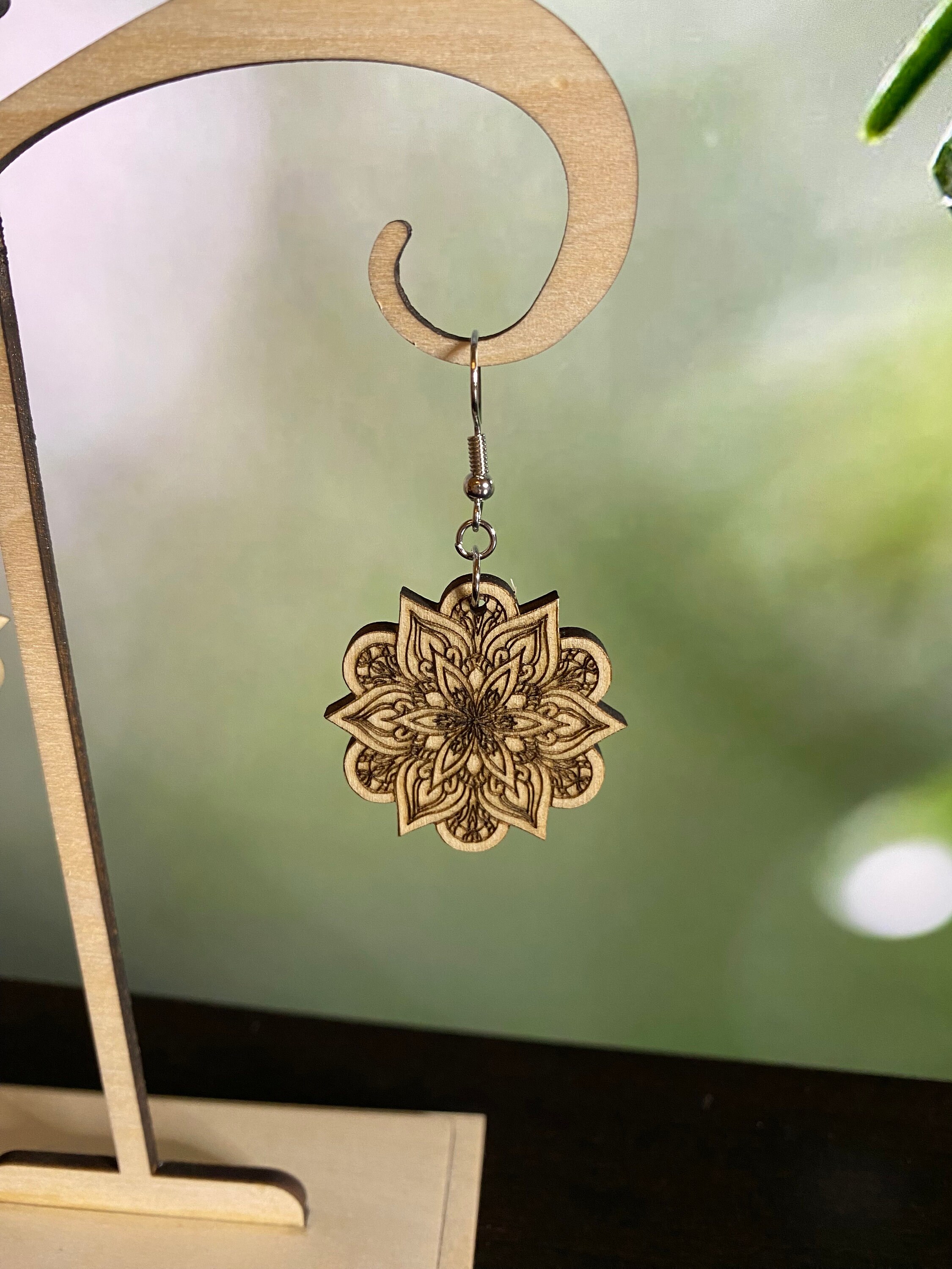 Mandala Earrings Laser Cut and Engraved Wood Light Weight Hand Crafted ...