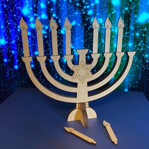 Hanukkah Menorah Handmade Laser Cut and Engraved Wood Menorah Removable ...