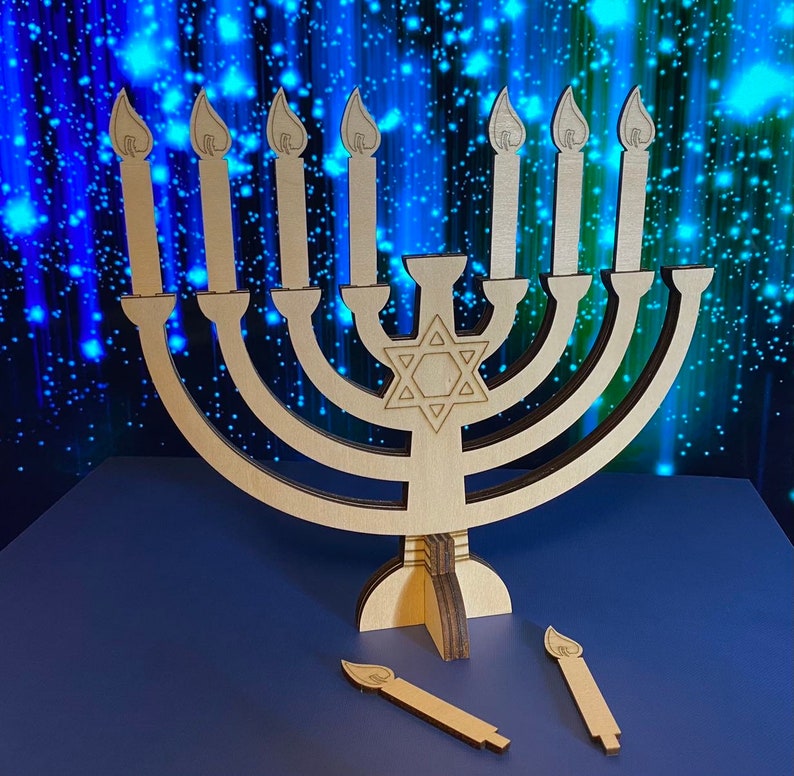 Hanukkah Menorah Handmade Laser Cut and Engraved Wood Menorah Removable ...