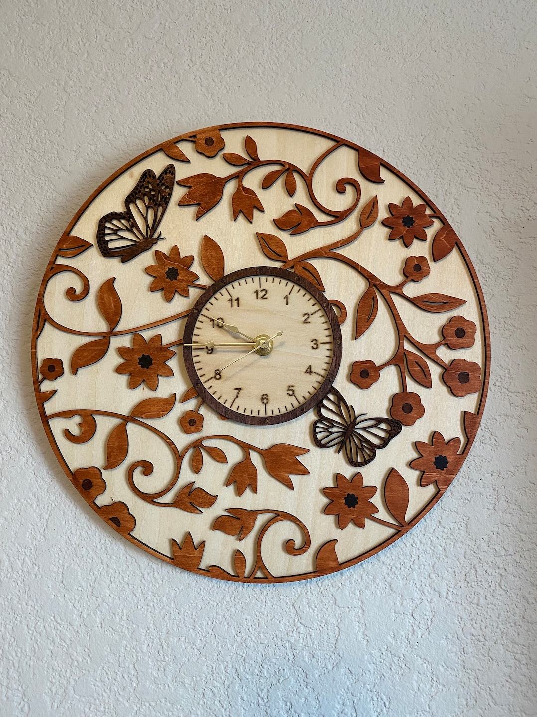 Laser Cut Wooden Wall Clock Digital Download 2 Designs Butterflies and ...