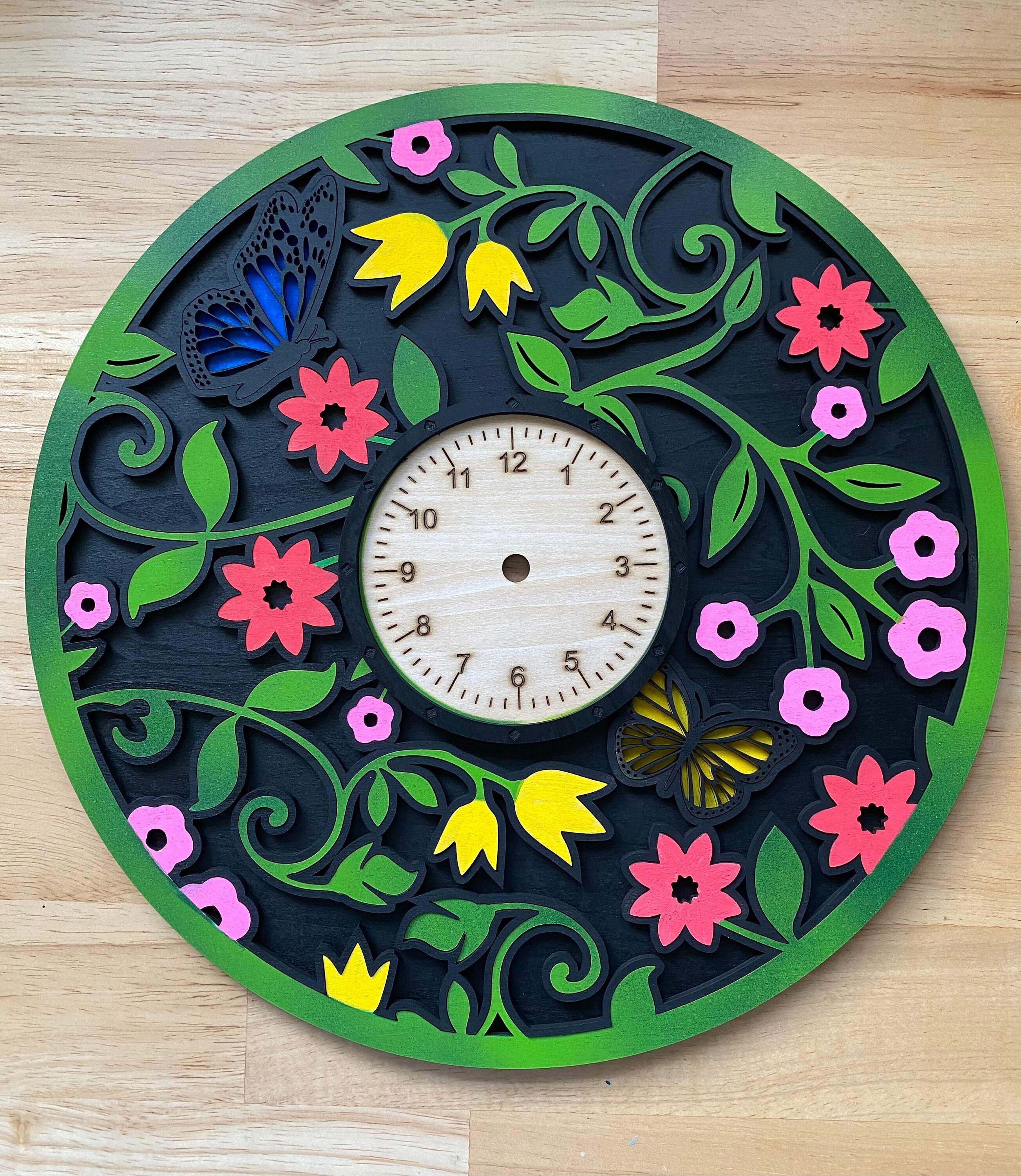 Laser Cut Wooden Wall Clock Digital Download 2 Designs Butterflies and ...