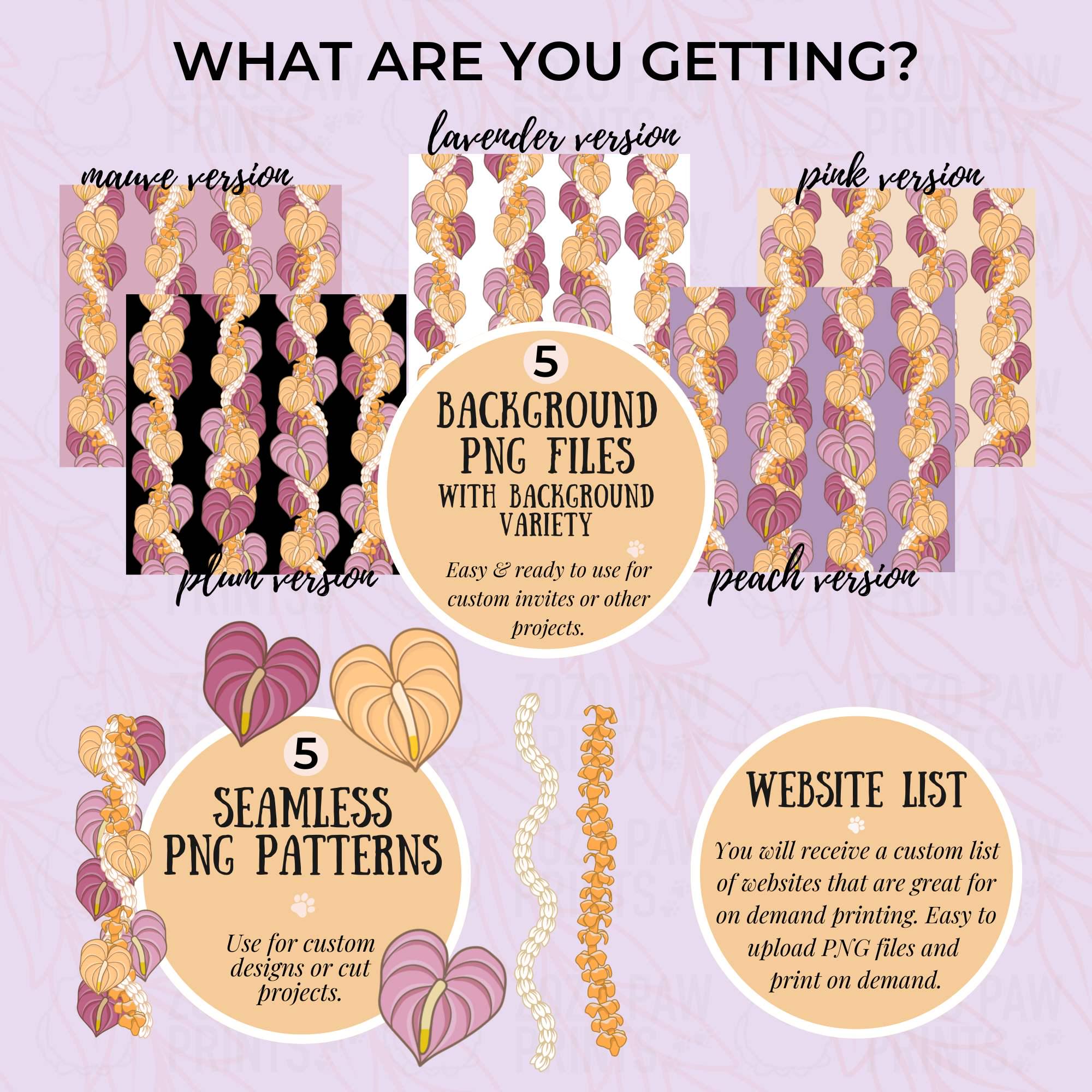 Anthurium Puakenikeni Pikake Backgrounds & Seamless Patterns | PNG ...