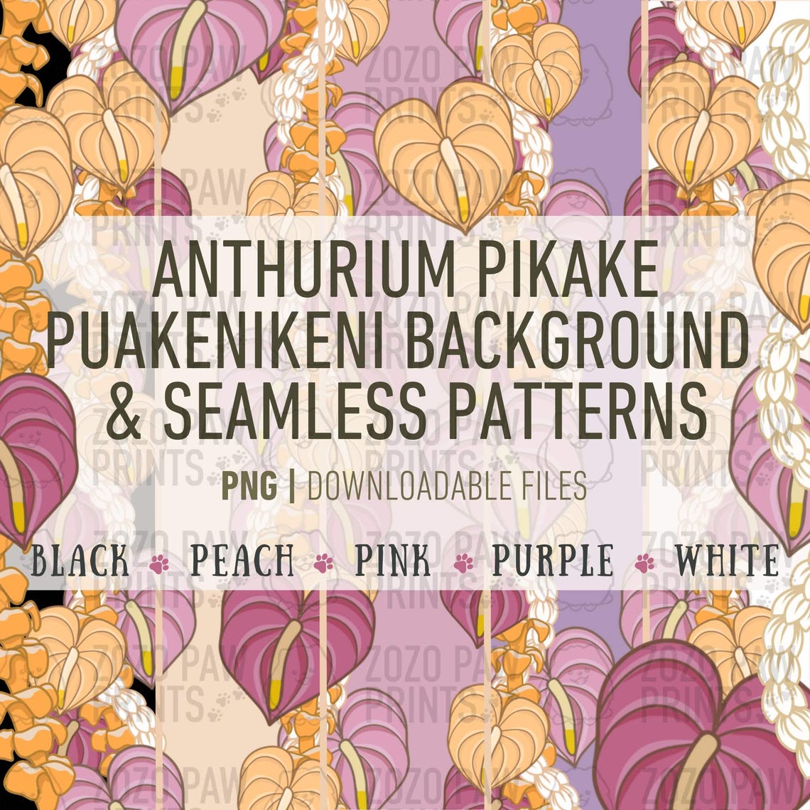 Anthurium Puakenikeni Pikake Backgrounds & Seamless Patterns | PNG ...