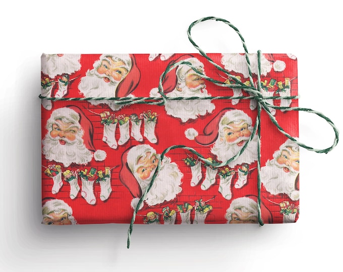 Vintage Santa Christmas Wrapping Paper | Nostalgic Holiday Gift Wrap ...