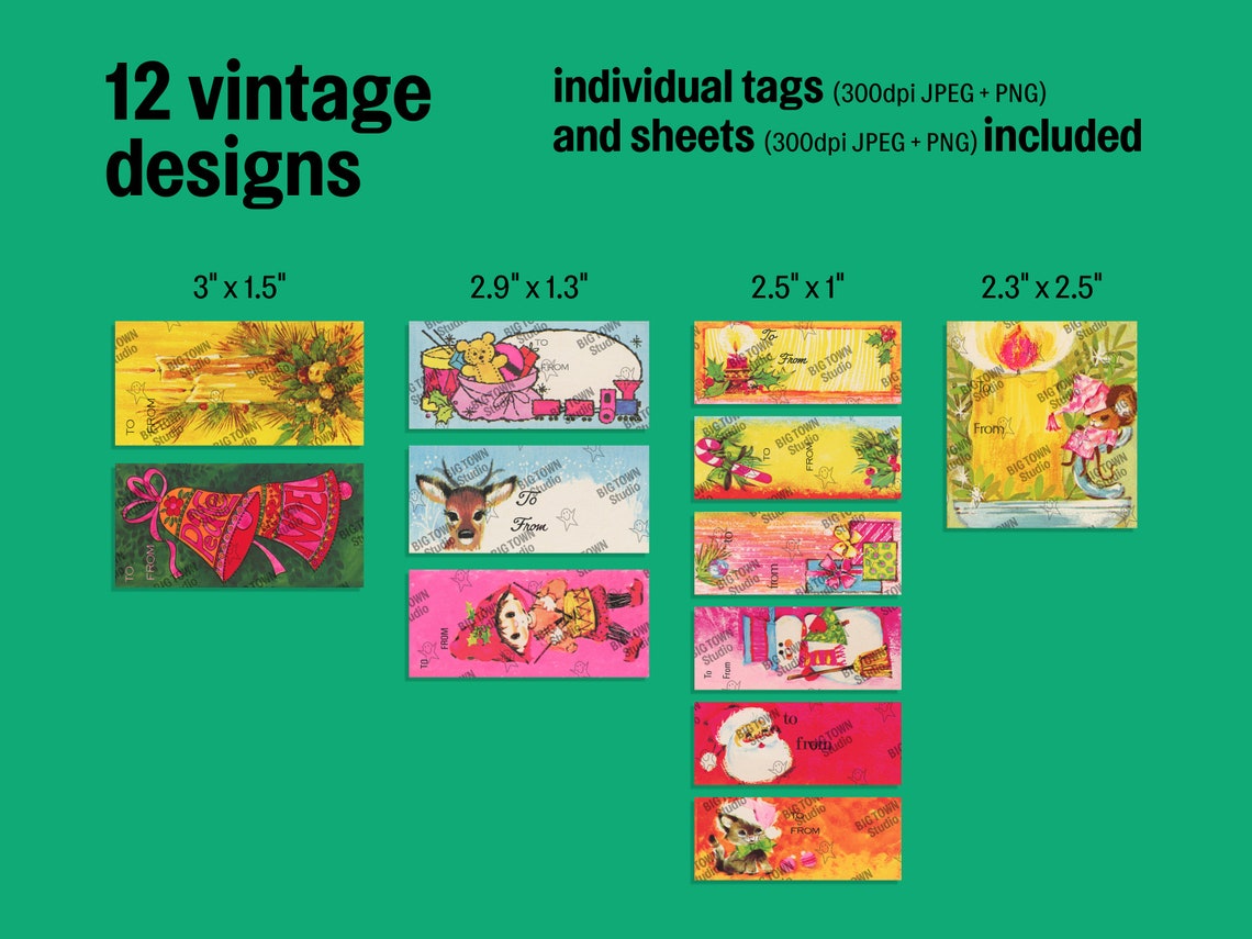 Christmas Gift Tags Printable, Vintage Christmas, Retro, Digital ...